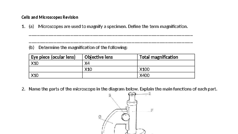 2025 Cells and Microscopes Revision Notes (002) - Studocu