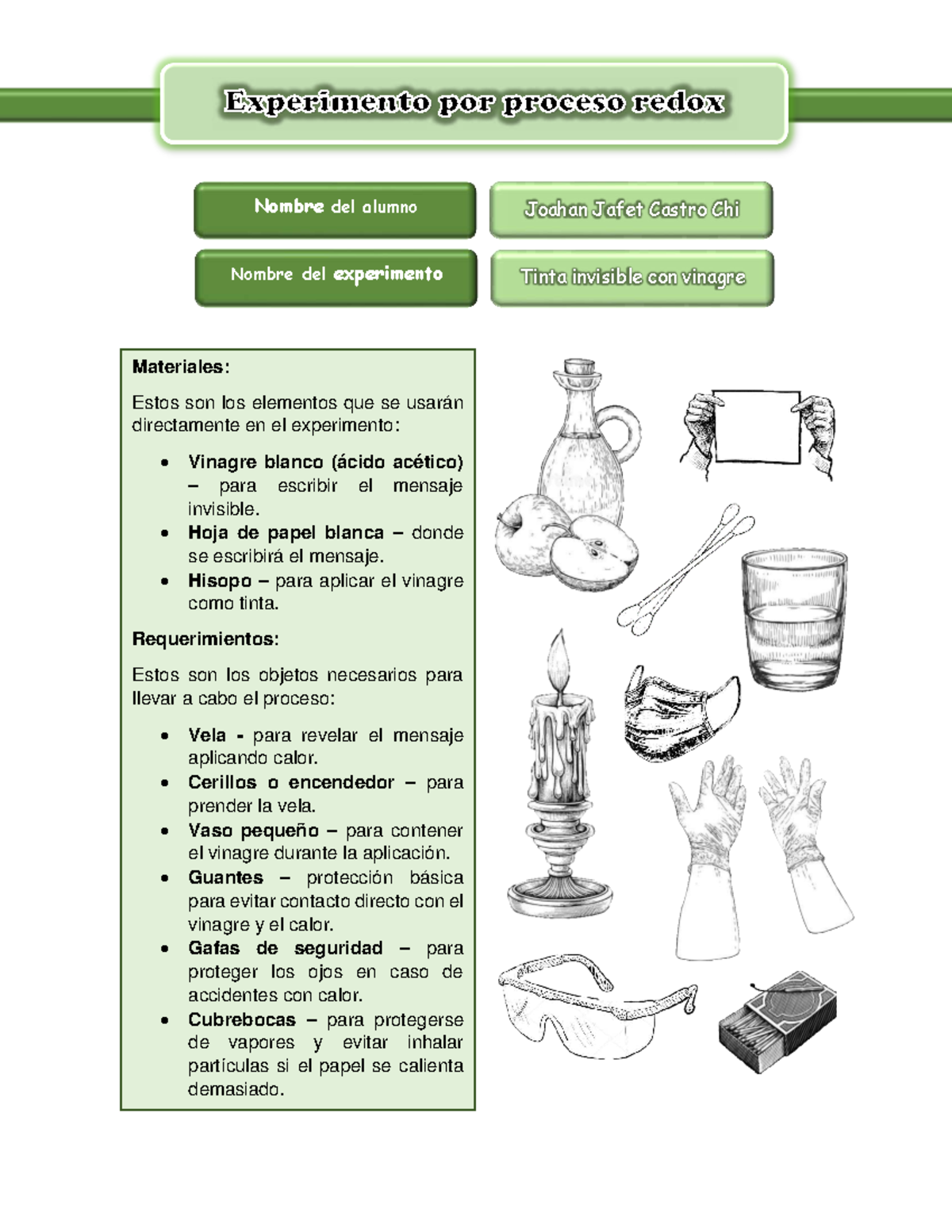 Act. Experimento Redox: Tinta Invisible con Vinagre - Studocu