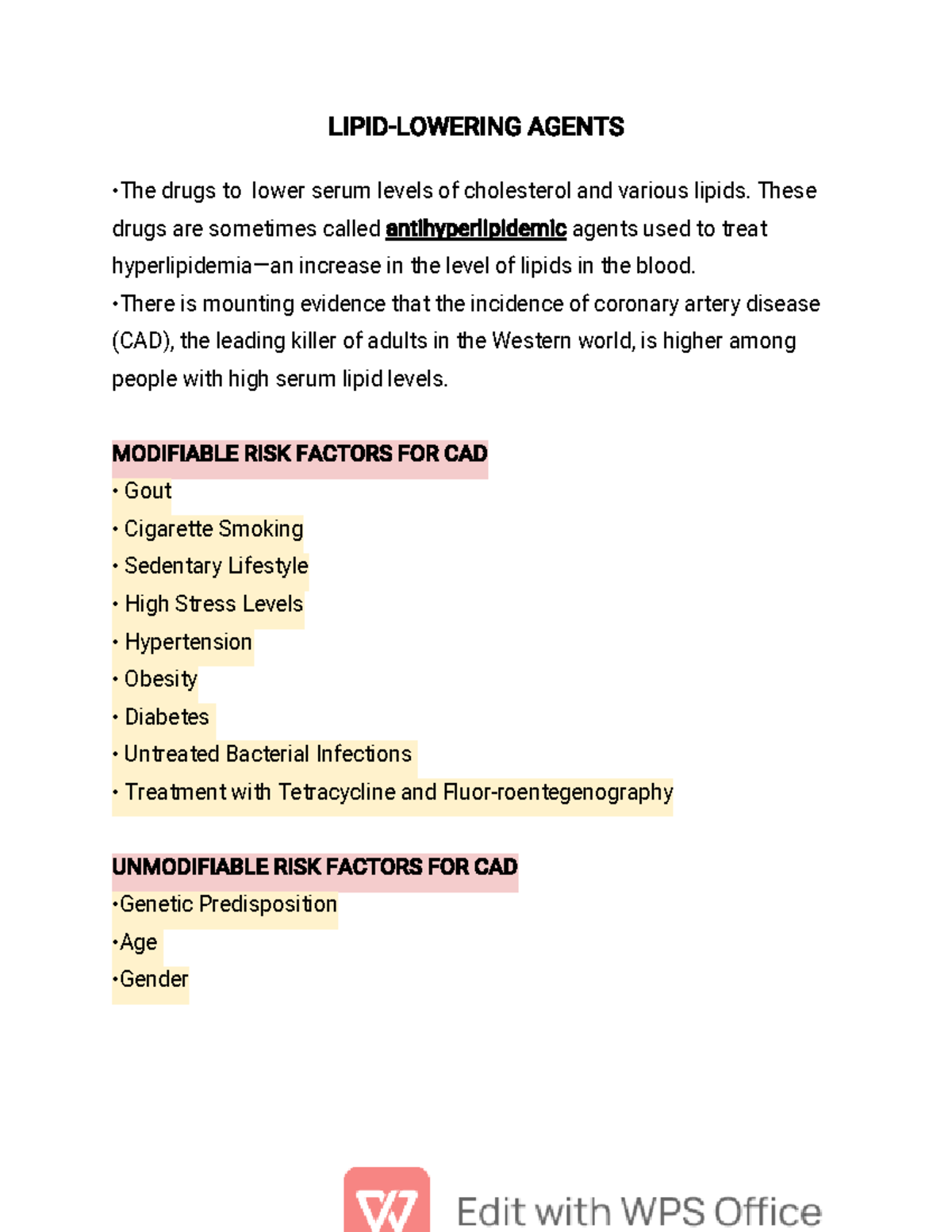 Lipid-Lowering Agents: Overview and Nursing Considerations - Studocu