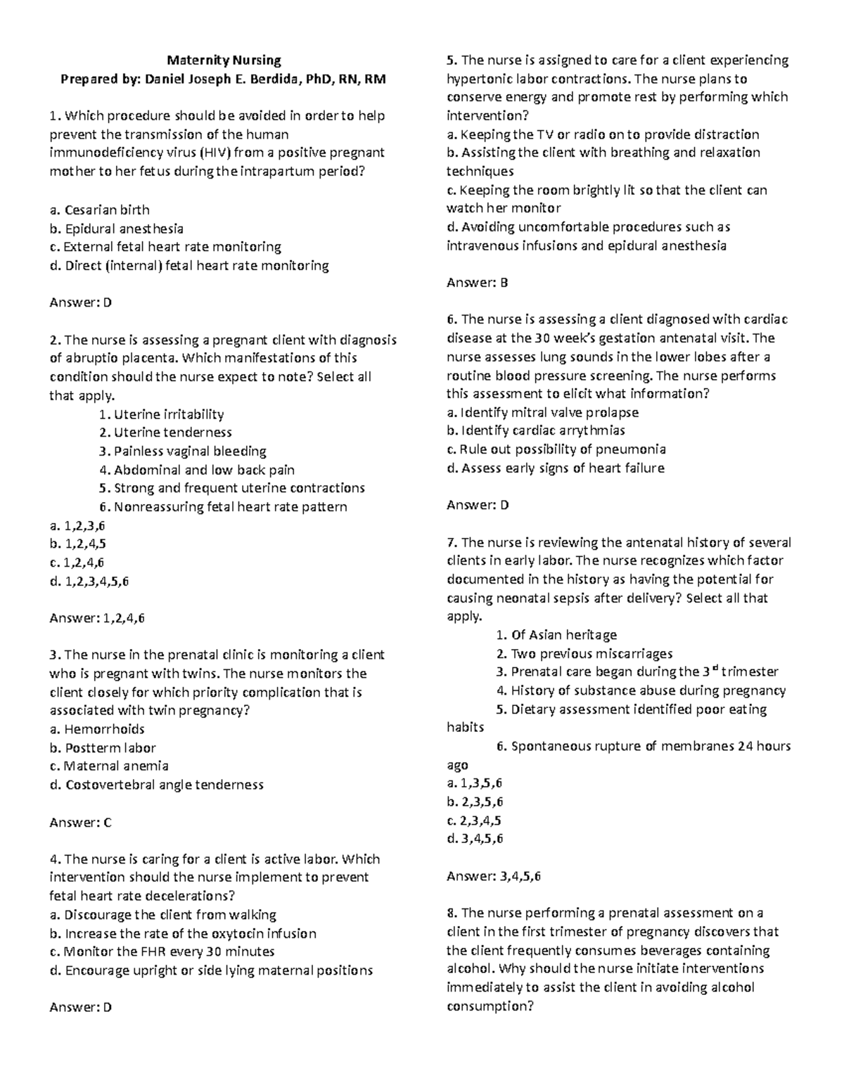 Maternity Nursing: Key Concepts and Quiz for ICON Program - Studocu