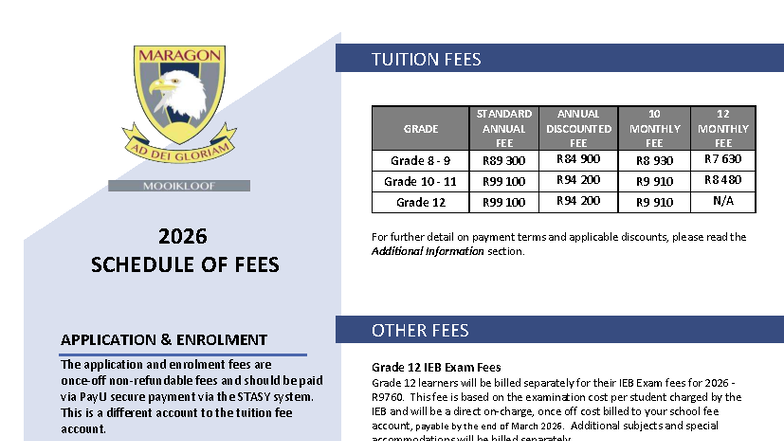 Maragon Mooikloof Tuition Fees Schedule 2026 - Studocu