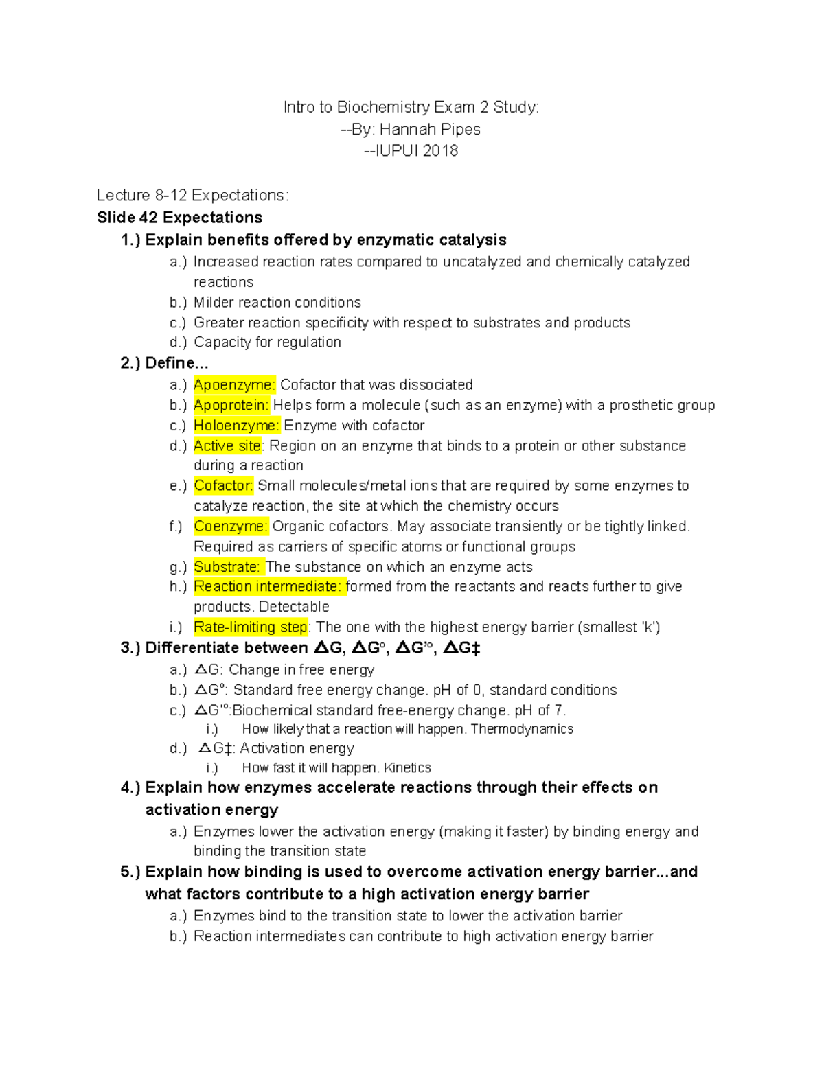 Biochemistry Exam 2 Study - Intro to Biochemistry Exam 2 Study: -By ...