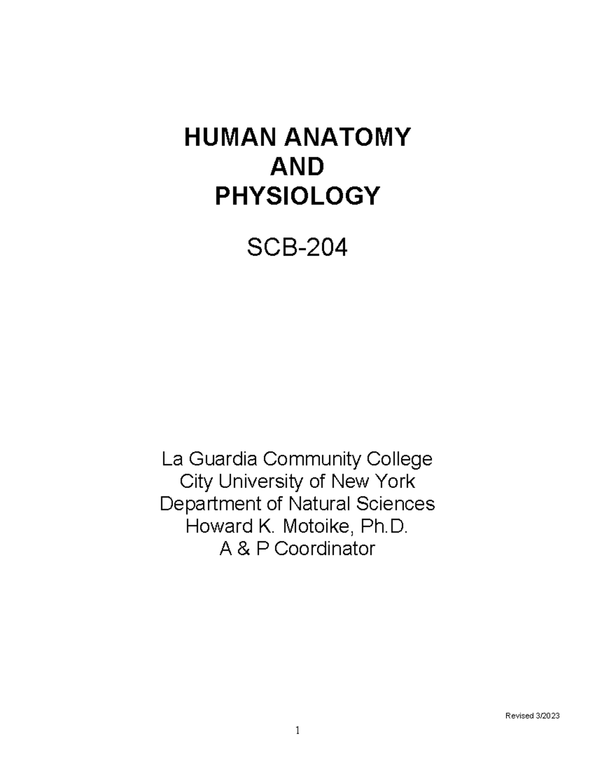 HUMAN ANATOMY & PHYSIOLOGY II SCB-204 Lecture Syllabus Spring 2025 ...