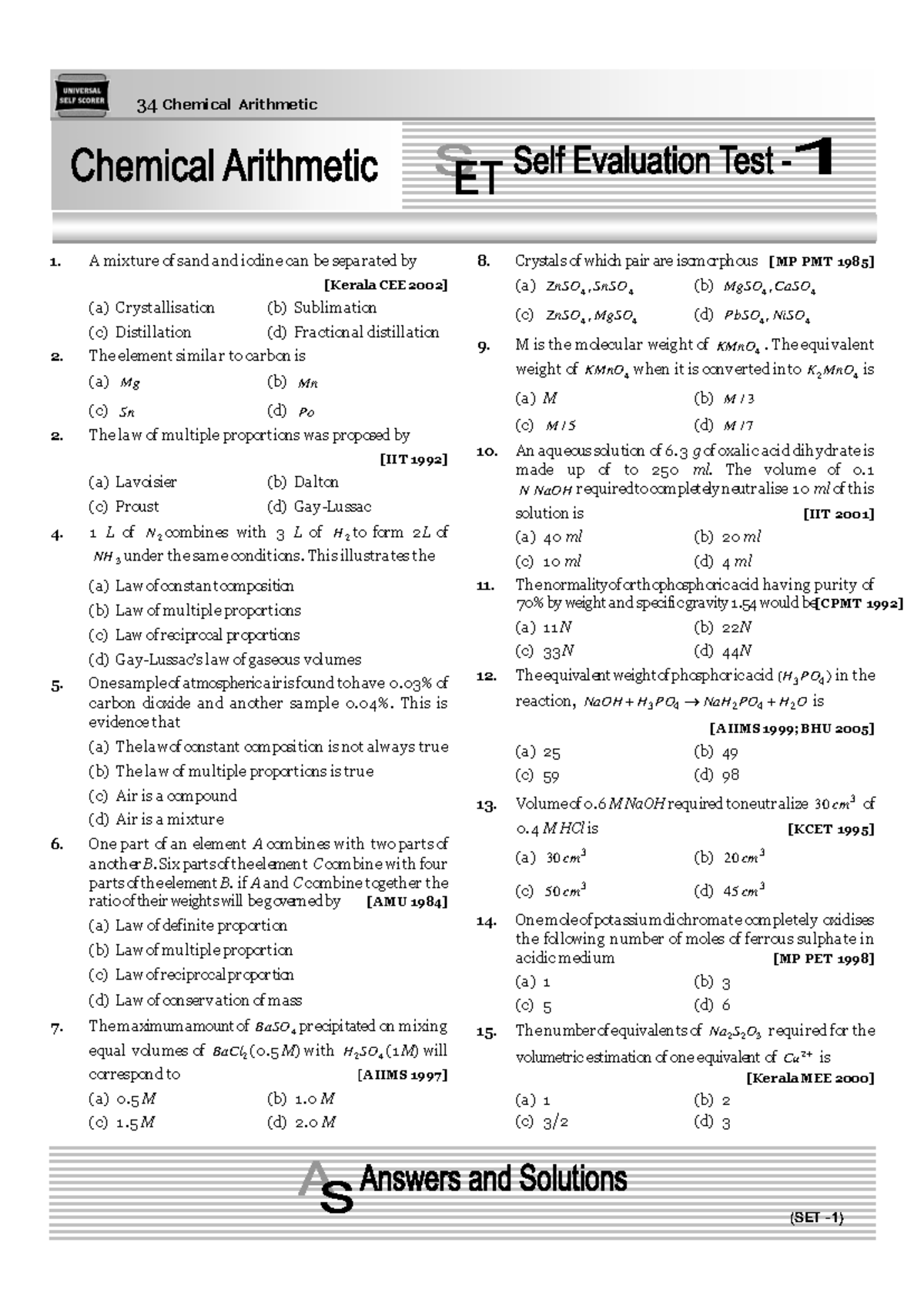 34 CEE Chemical Arithmetic - Exam Notes and Practice Questions - Studocu