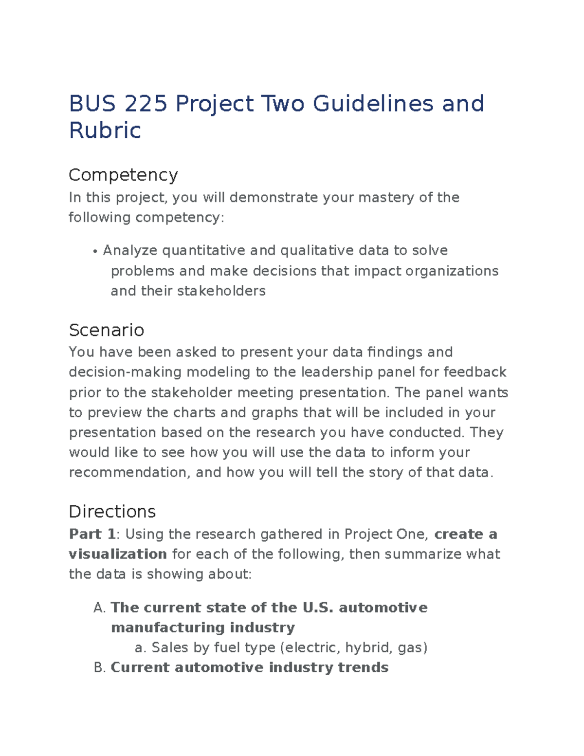 BUS 225 Project Two: Data Analysis & Decision-Making Model Presentation ...