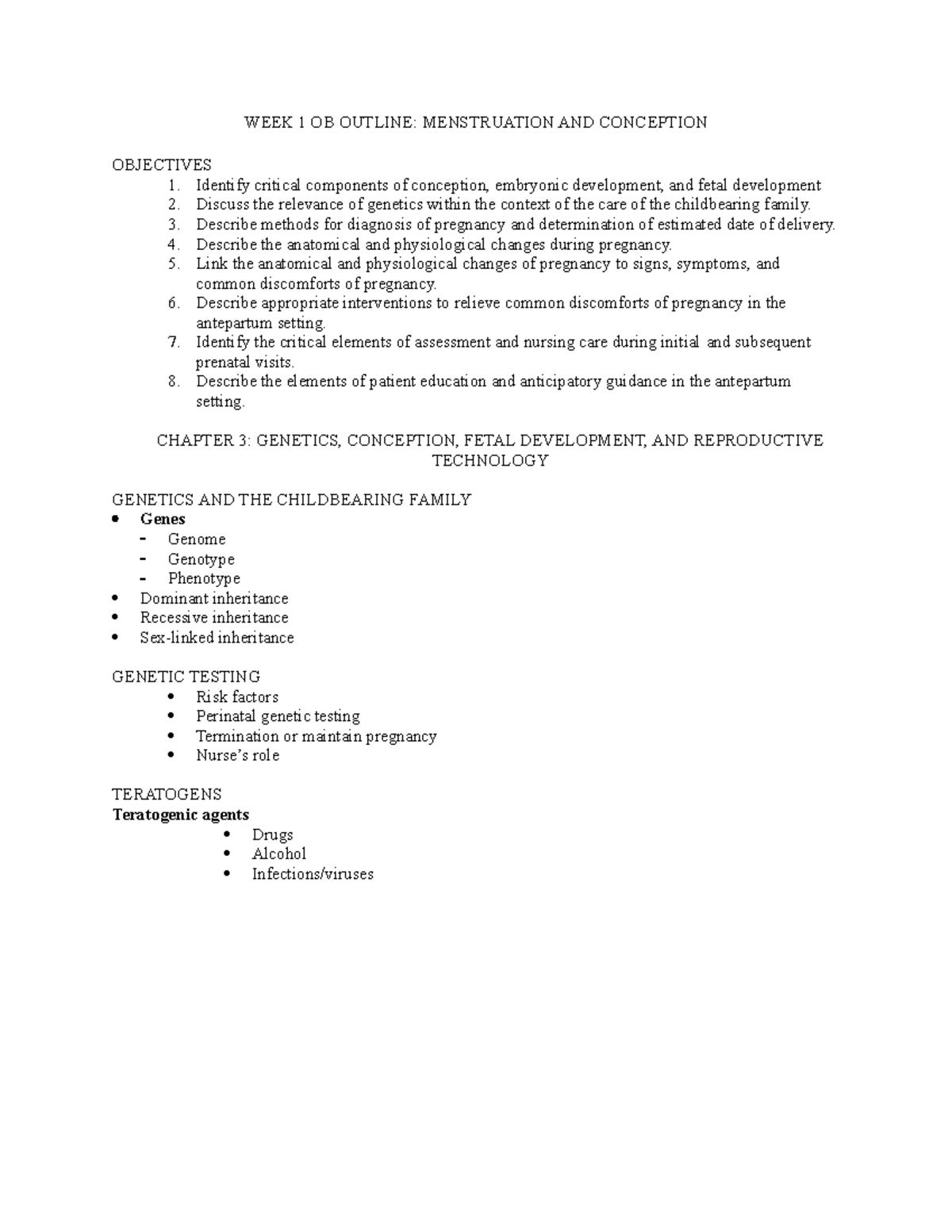 WEEK 1 OB Outline - OB notes - WEEK 1 OB OUTLINE: MENSTRUATION AND ...