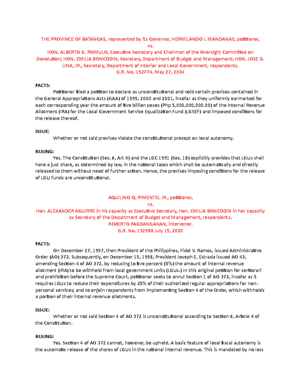 Local Government Autonomy Issues - Notes (GL Law 101) - Studocu