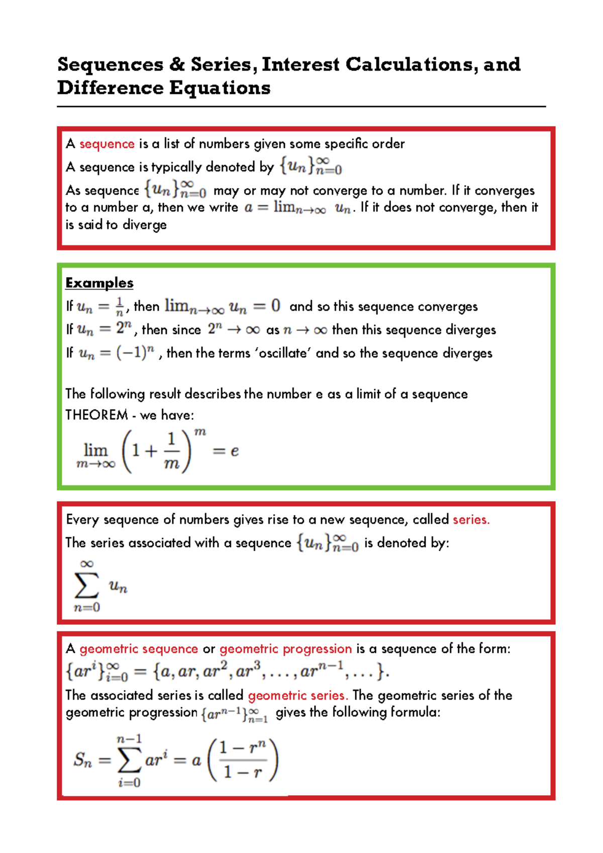 Sequences & Series, Interest Calculations, and Difference Equations ...