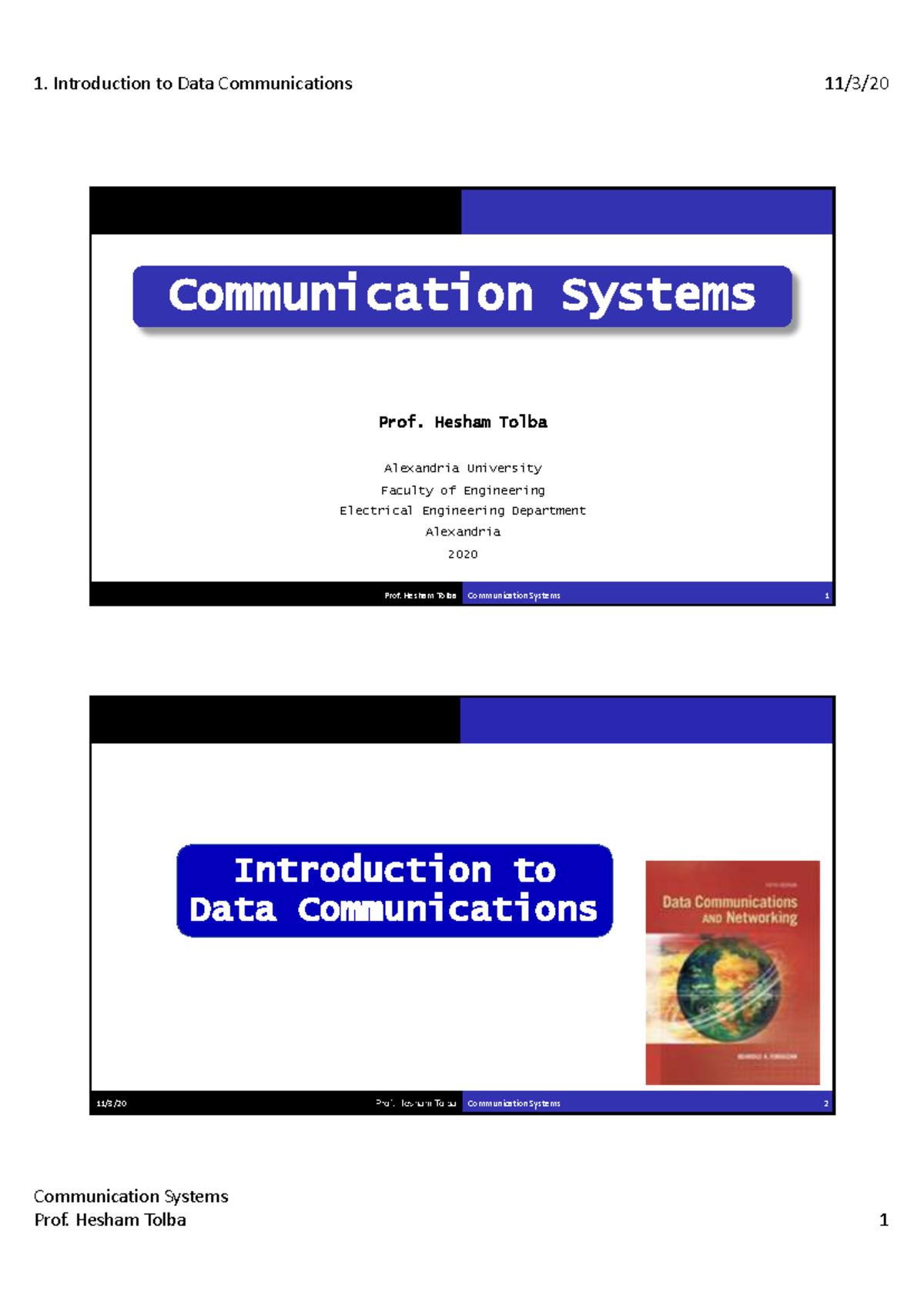 Introduction to Data Communications - Communication Systems (EE 2020 ...