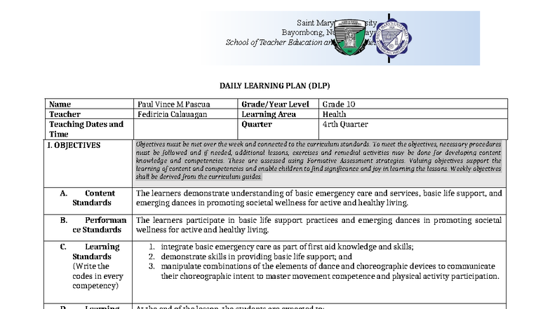 DLP: Emergency Care & First Aid Strategies - Clauden-BPED-133 - Studocu
