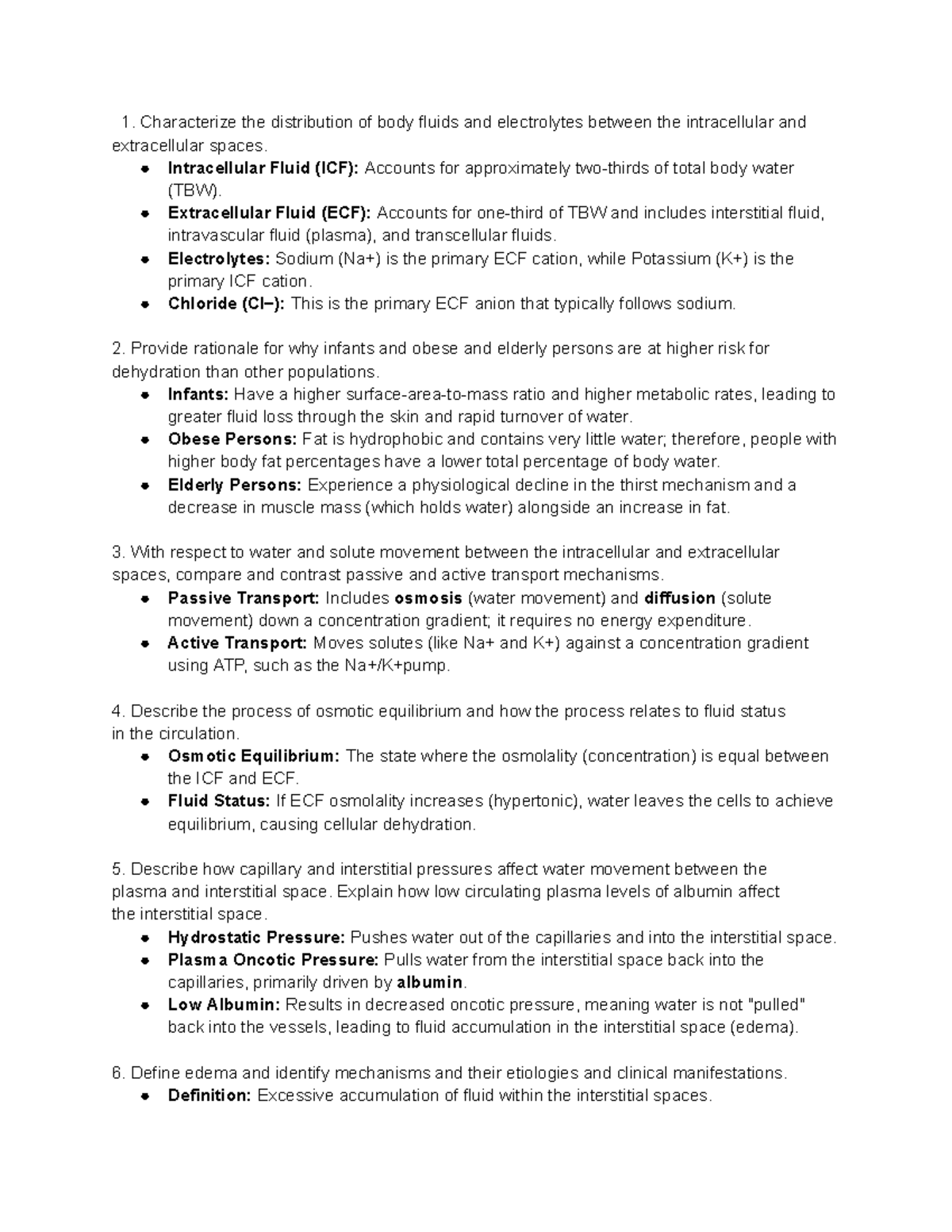 Chapter 5 Learning Objectives: Body Fluids & Electrolyte Balance - Studocu