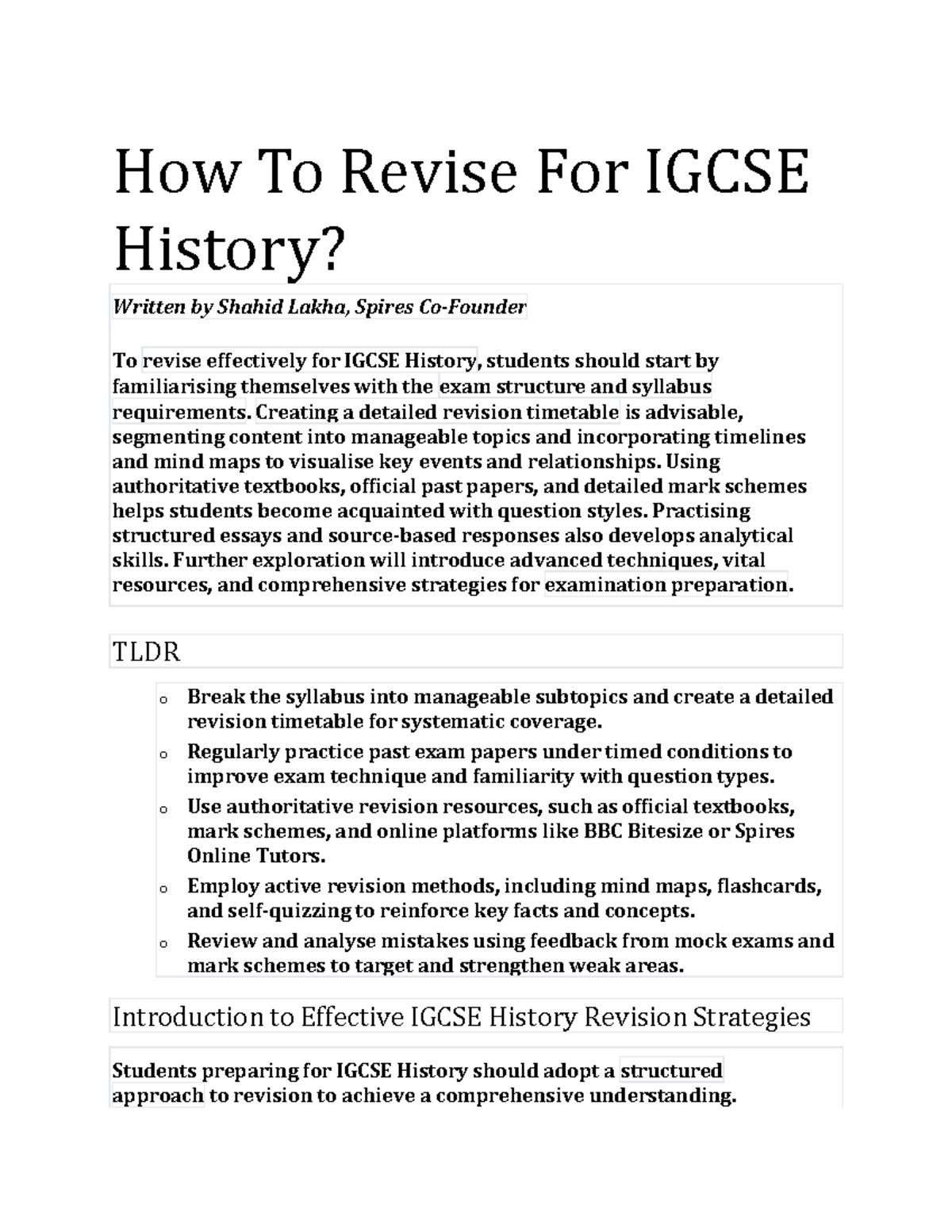 Effective IGCSE History Revision Strategies and Tips - Studocu