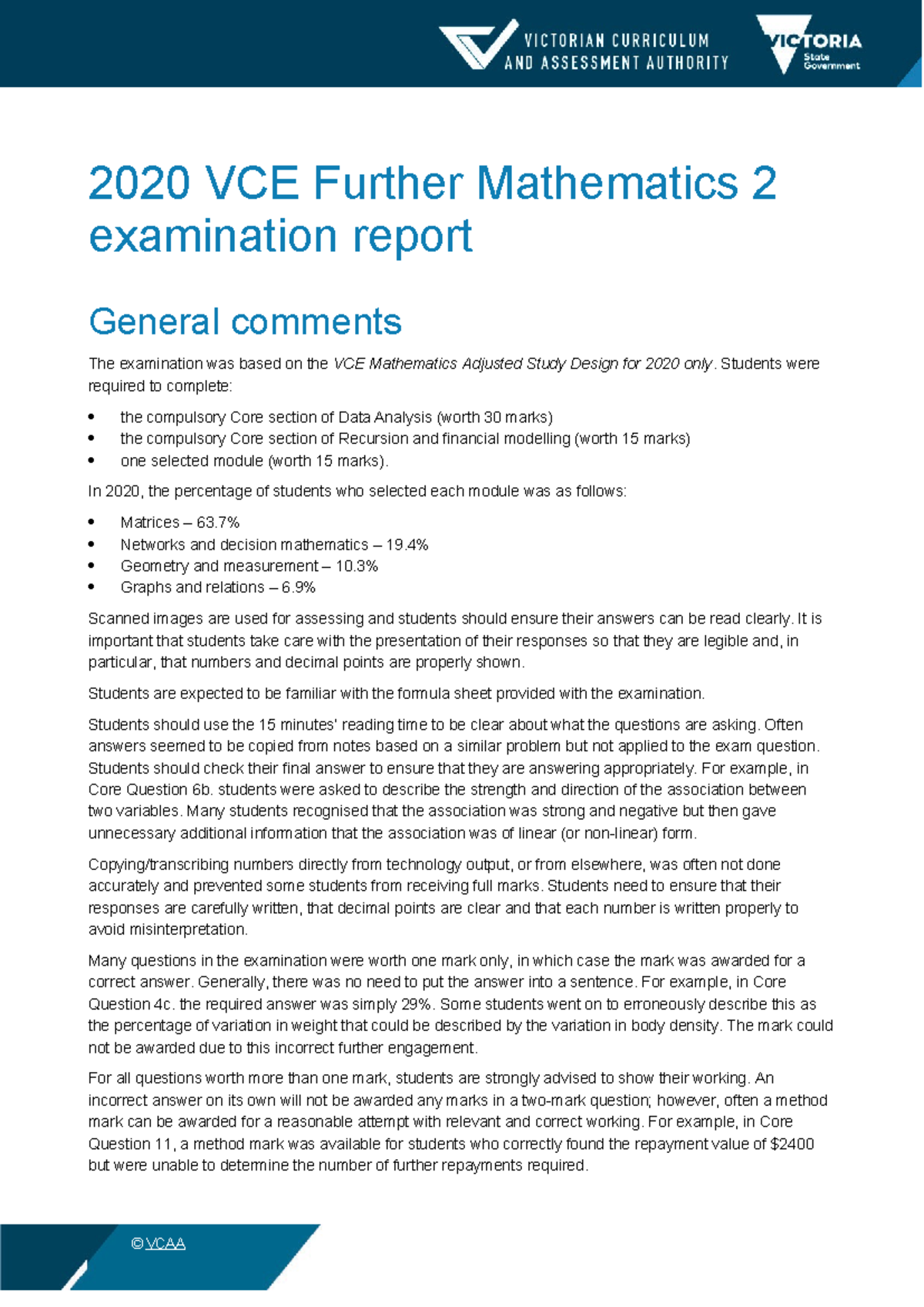 2020 VCE Further Mathematics 2 Exam 2 Solutions and Report - Studocu