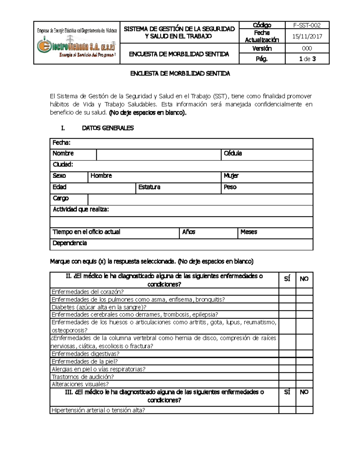 F-SST-002 Encuesta de Morbilidad Sentida: Salud Laboral y Bienestar ...