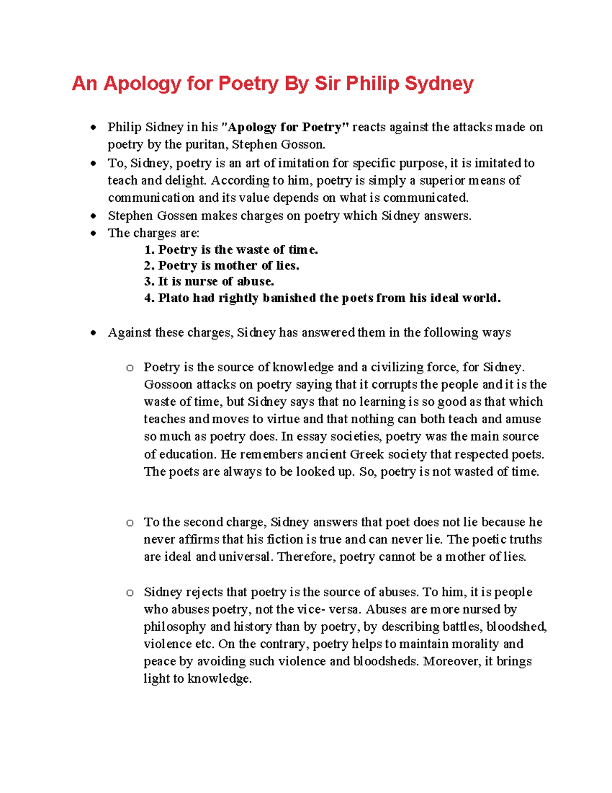 An Apology for Poetry: Insights from Sir Philip Sidney - Studocu