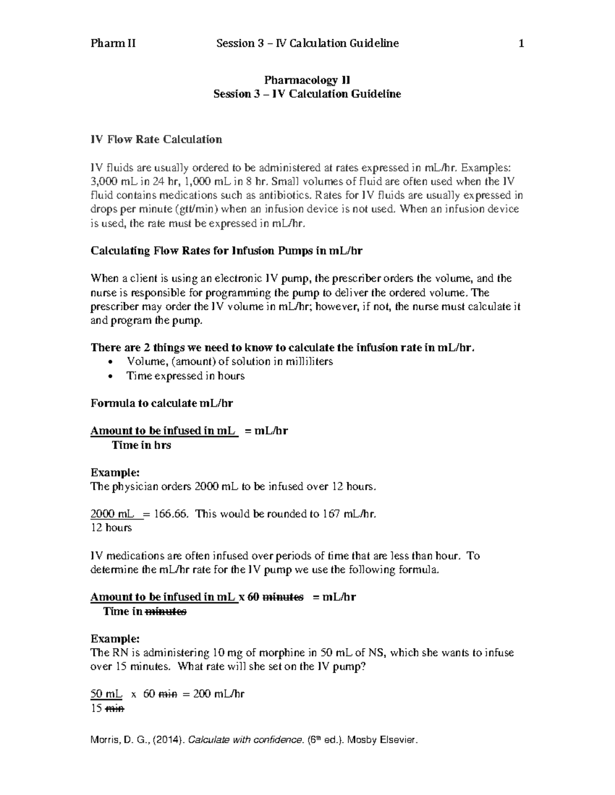 Pharm II Session 3 IV Fluids Calculation Guidelines and Safety Alerts ...