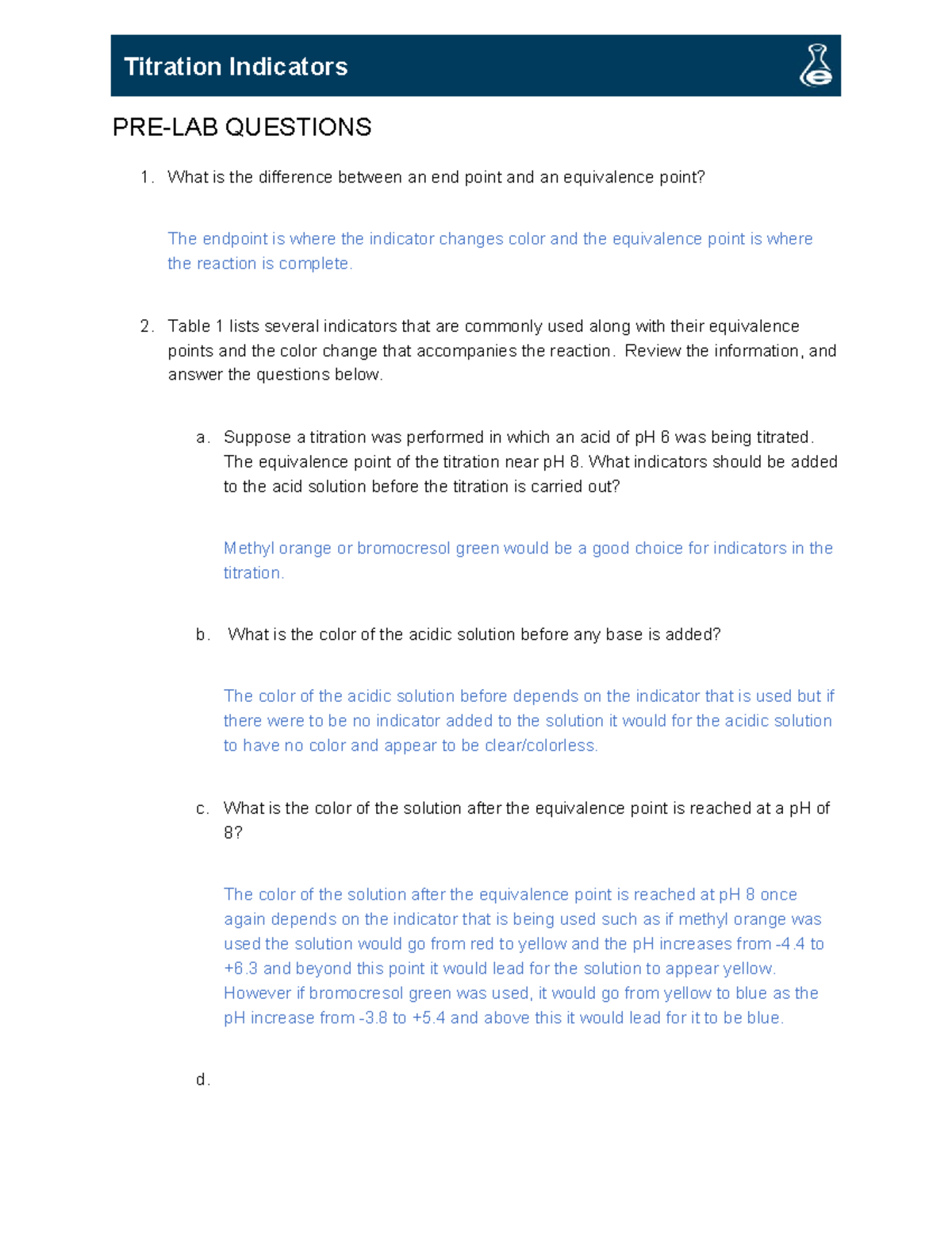 Titration Indicators escience labs - PRE-LAB QUESTIONS 1. What is the difference between an end ...