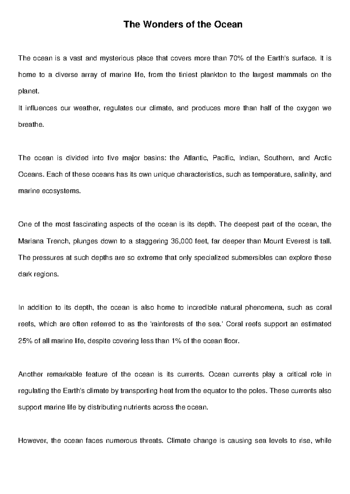 The Wonders of the Ocean: A Comprehensive Overview of Marine Life - Studocu