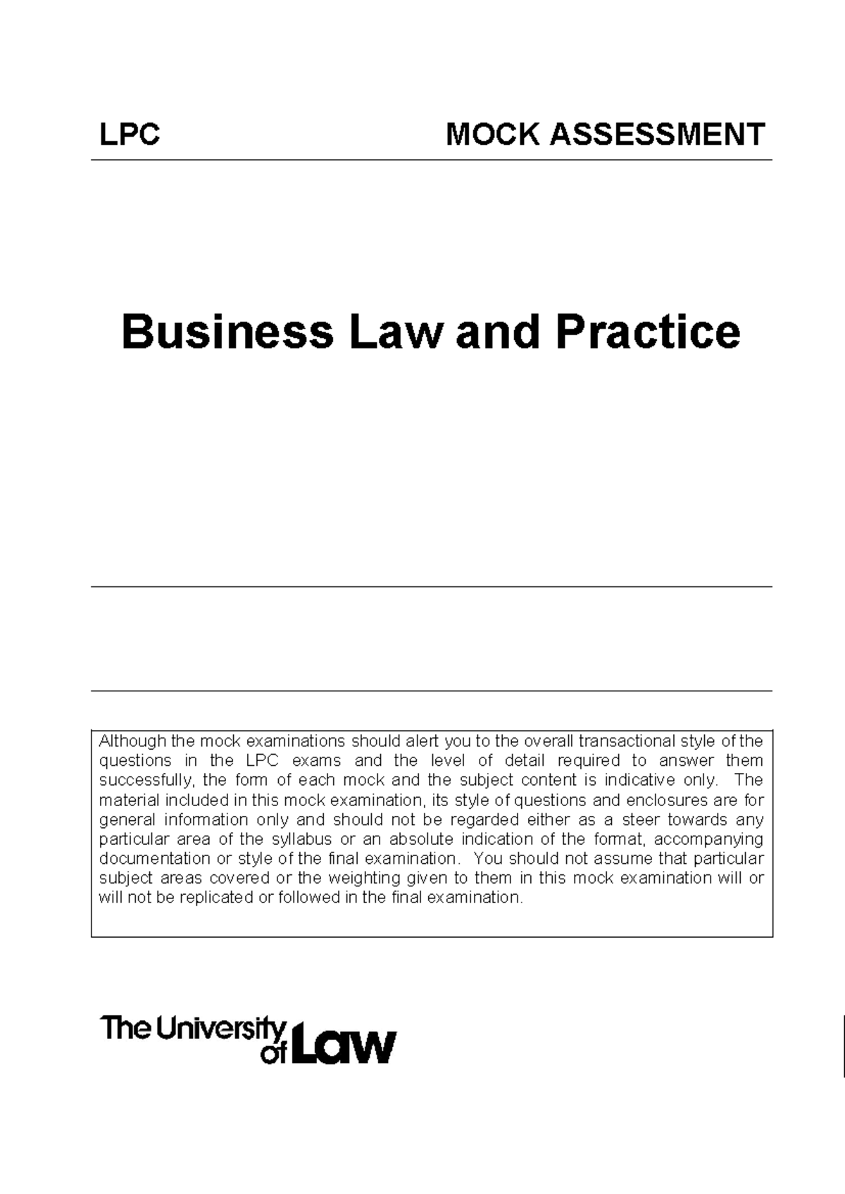 LPC Business Law & Practice Mock Exam: Key Concepts & Questions - Studocu