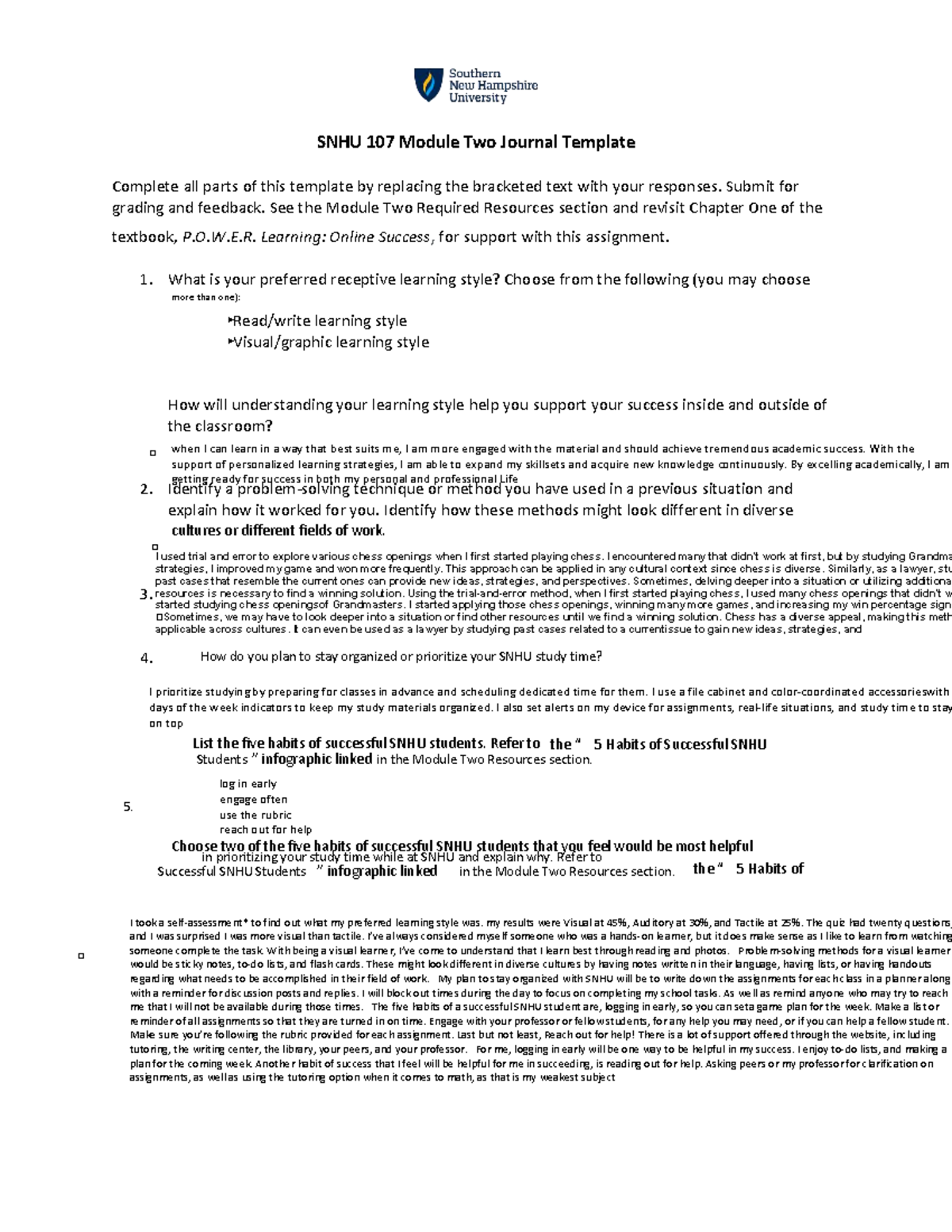 Snhu 107 module two journal template - SNHU 107 Module Two Journal ...