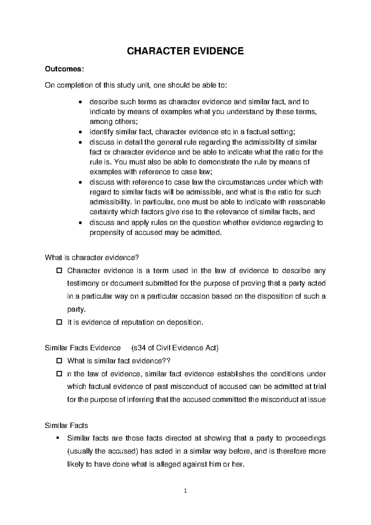 Character Evidence in Law: Definitions, Admissibility & Case Law (LAW ...