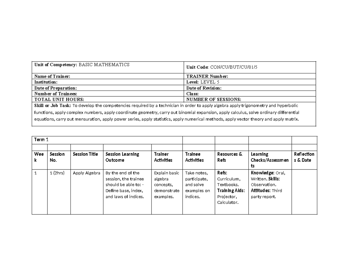BASIC MATHEMATICS Unit Code: Comprehensive Study Guide for Level 5 ...