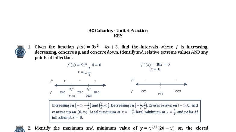 Unit 4 Practice [key] - hby89 ewy8 9rqief ew ui0ewf 0-ef - BC Calculus ...