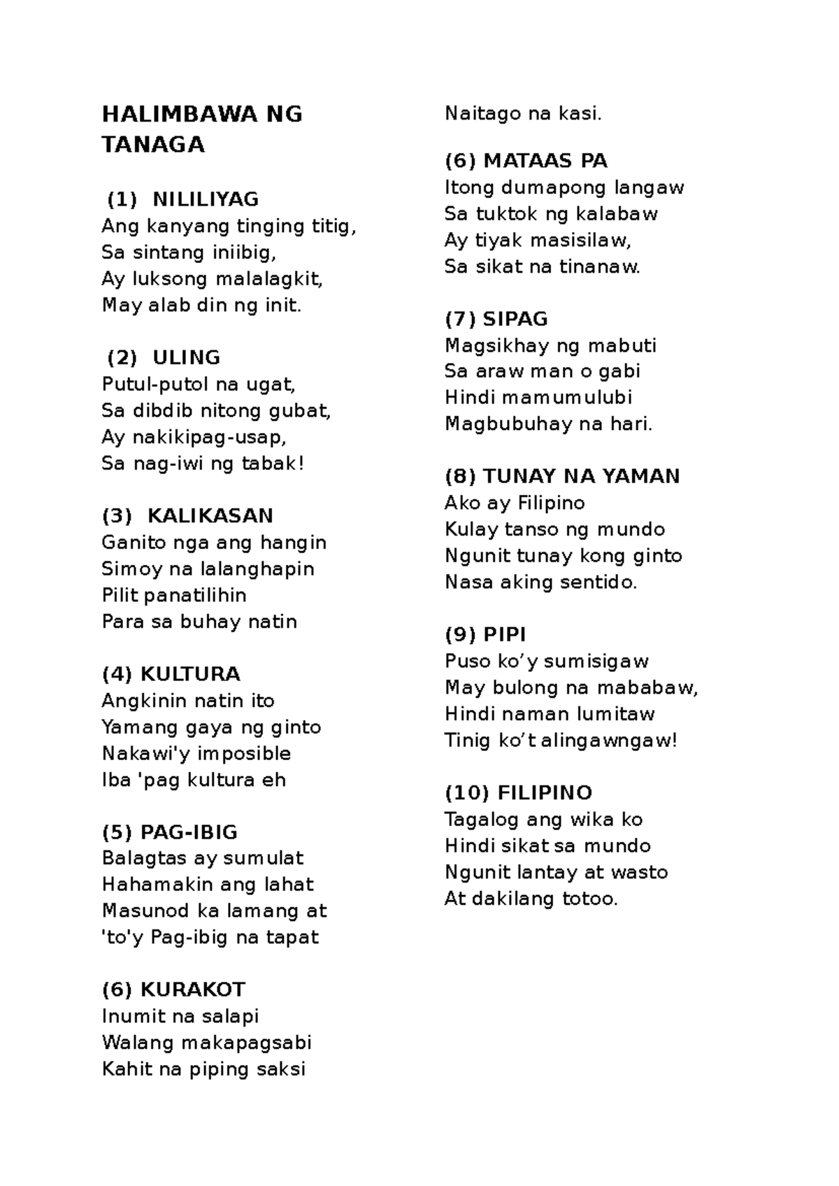 Tanaga Collection: Mga Halimbawa ng Pagsusulat sa Tula - Studocu