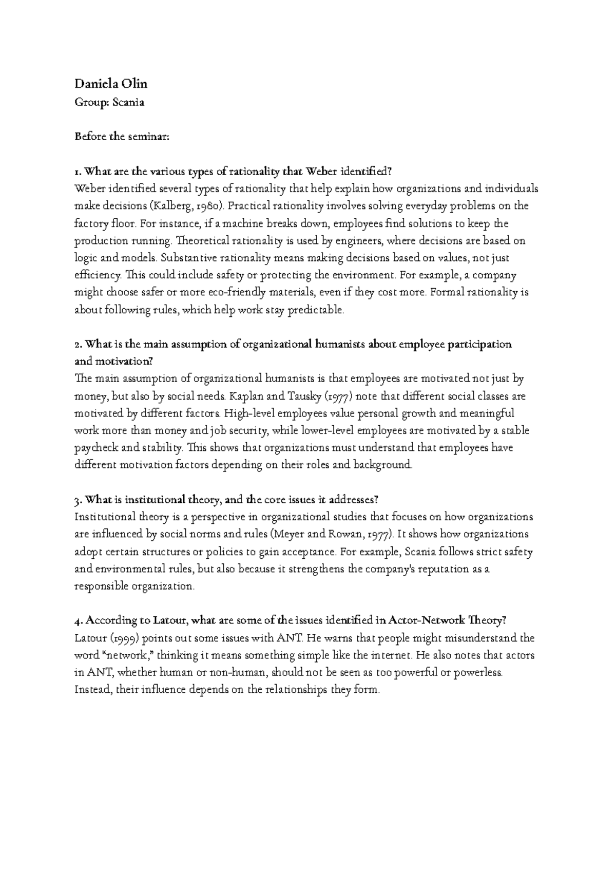 Scania Group Analysis: Organizational Behavior & Humanist Theory (Week ...