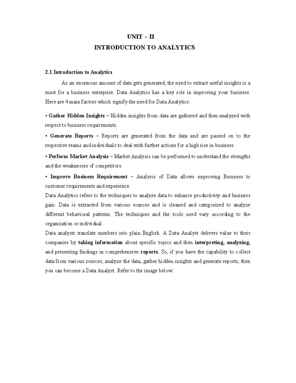 DA Unit II - Introduction to Data Analytics and Its Applications - Studocu
