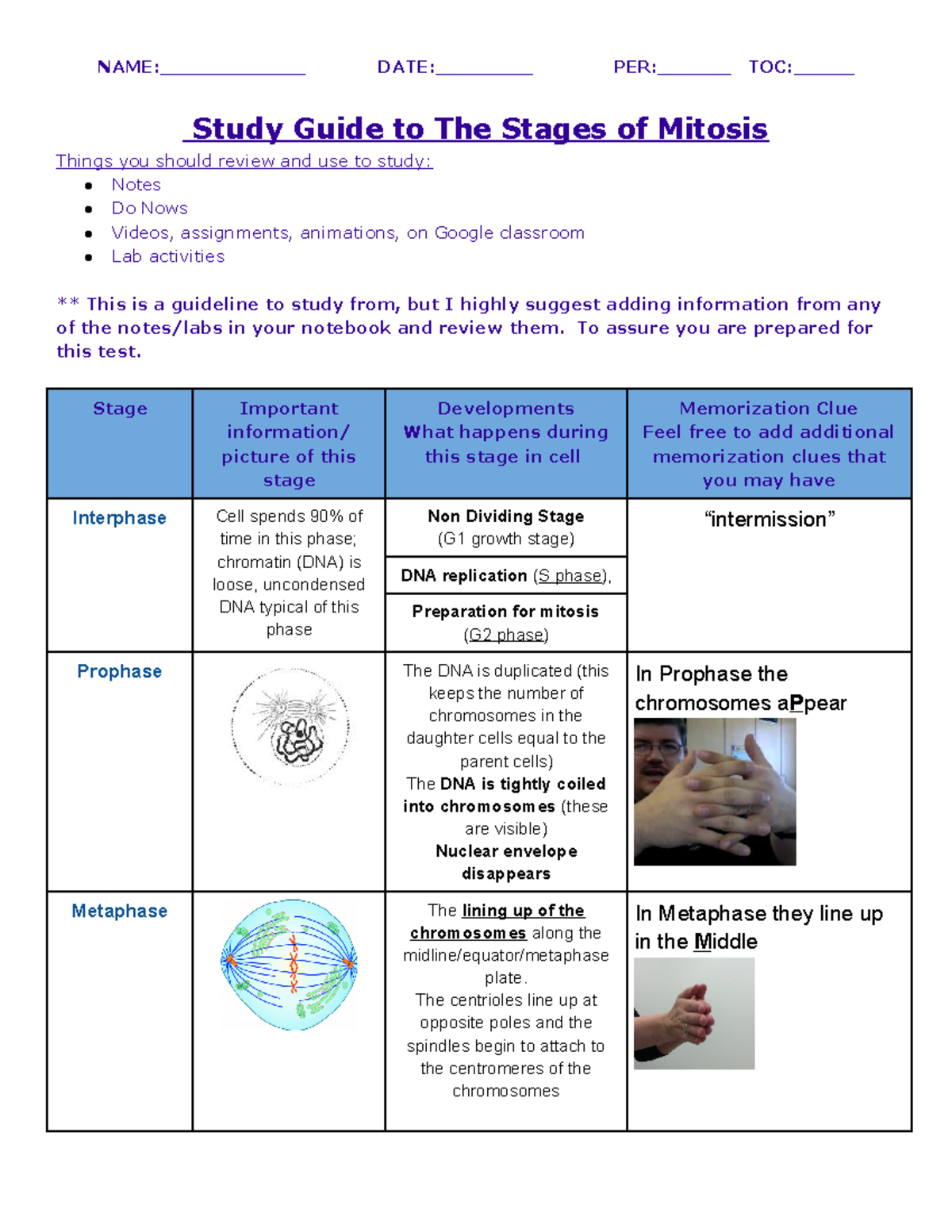 2018 mitosis study guide answer key - NAME:____________ DATE ...