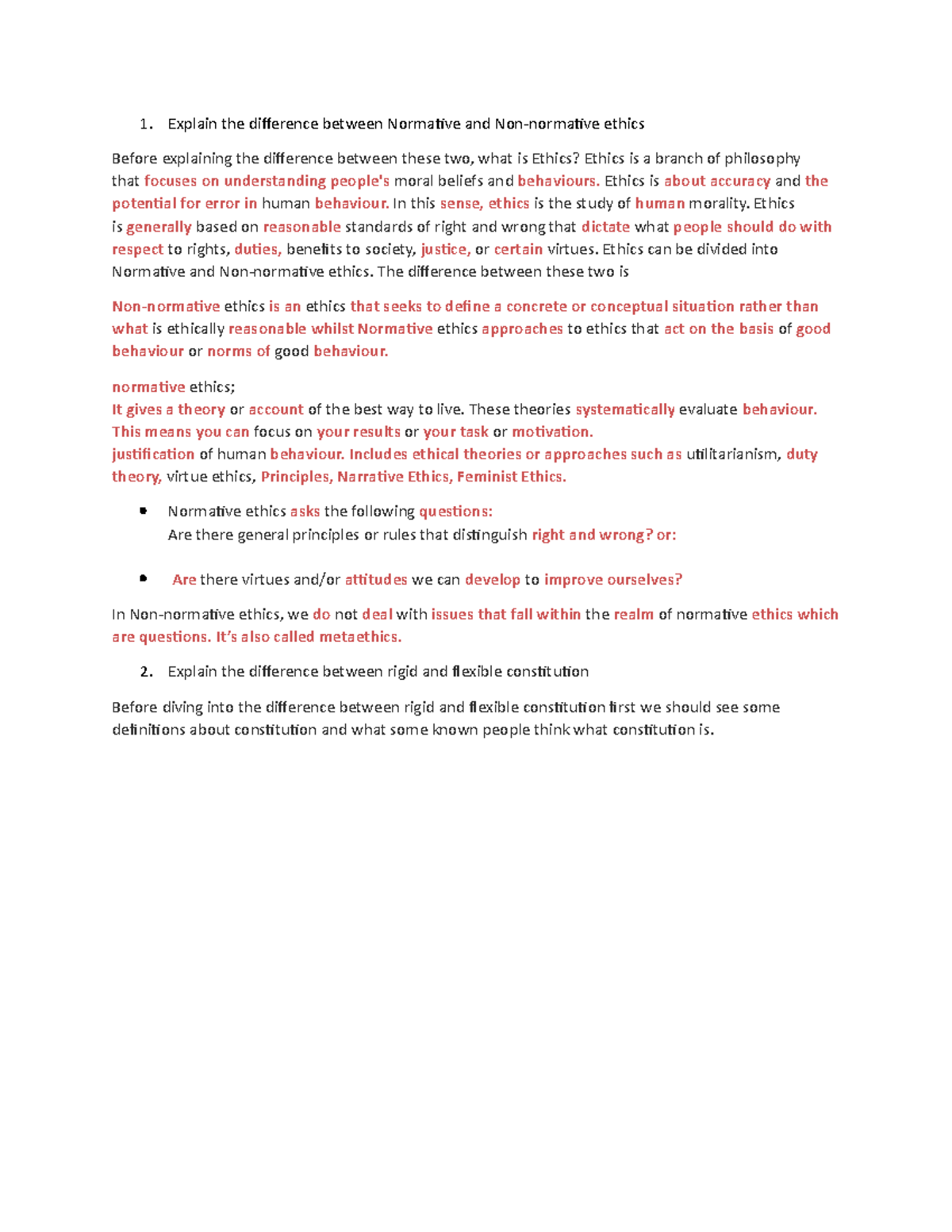 Civics Assignment: Normative vs Non-normative Ethics & Constitutions ...