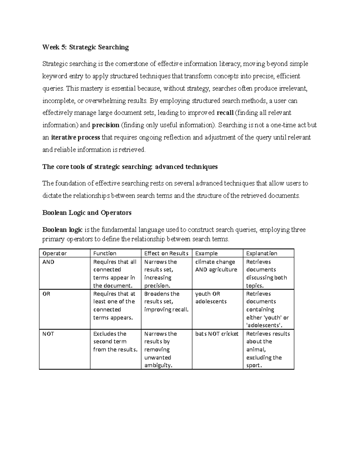 Week 5: Strategic Searching Techniques for Effective Information ...