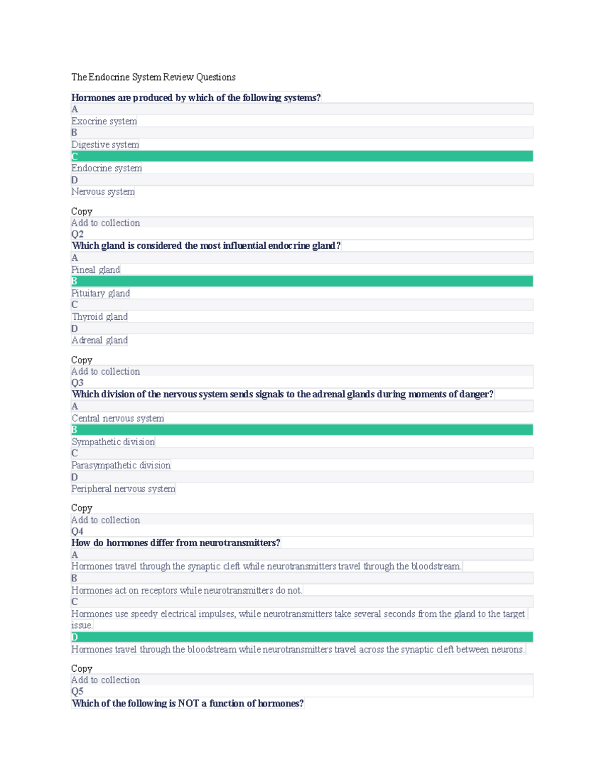 The Endocrine System Practice Questions - The Endocrine System Review ...