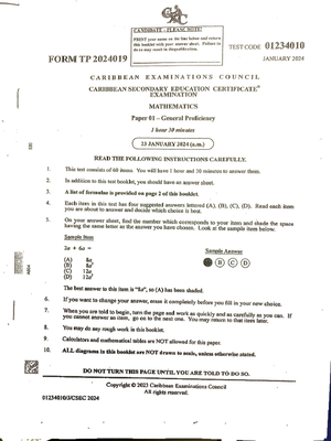 Jan 2020 CSEC Maths P2 Past Paper - Mathematics - Studocu
