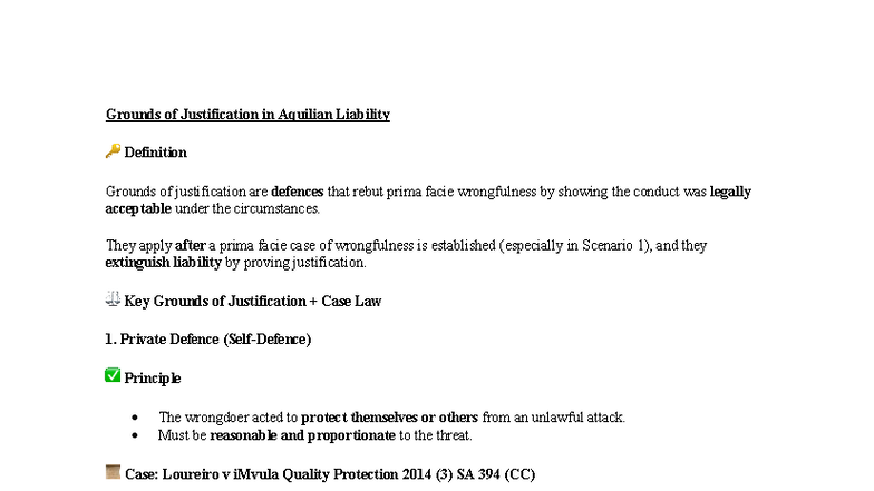 Grounds of Justification in Aquilian Liability: Key Principles and Case ...