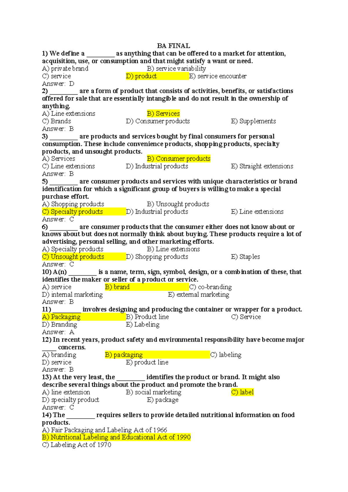 BA Final (MCQ) - Intro to BA - BA FINAL We define a ________ as ...