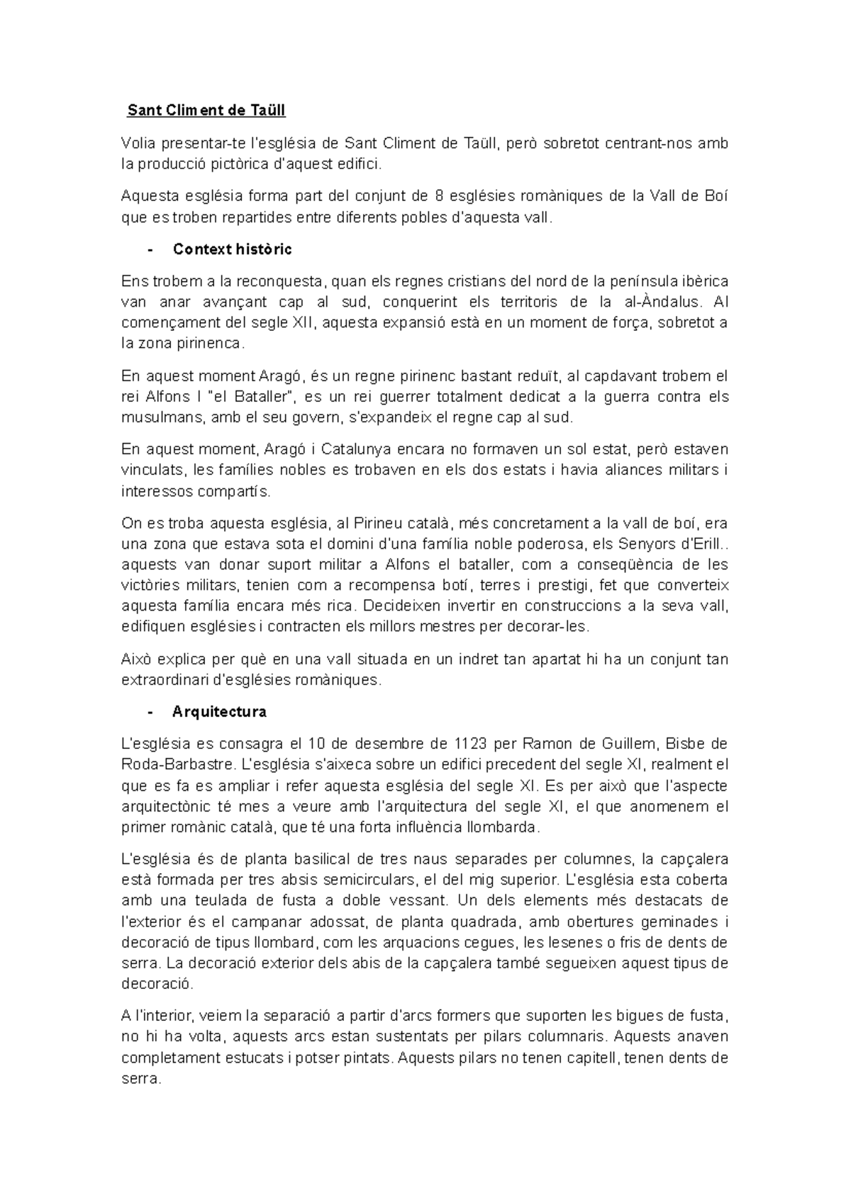 Sant Climent de Taüll: Anàlisi de l'Arquitectura i Pintura Romànica ...