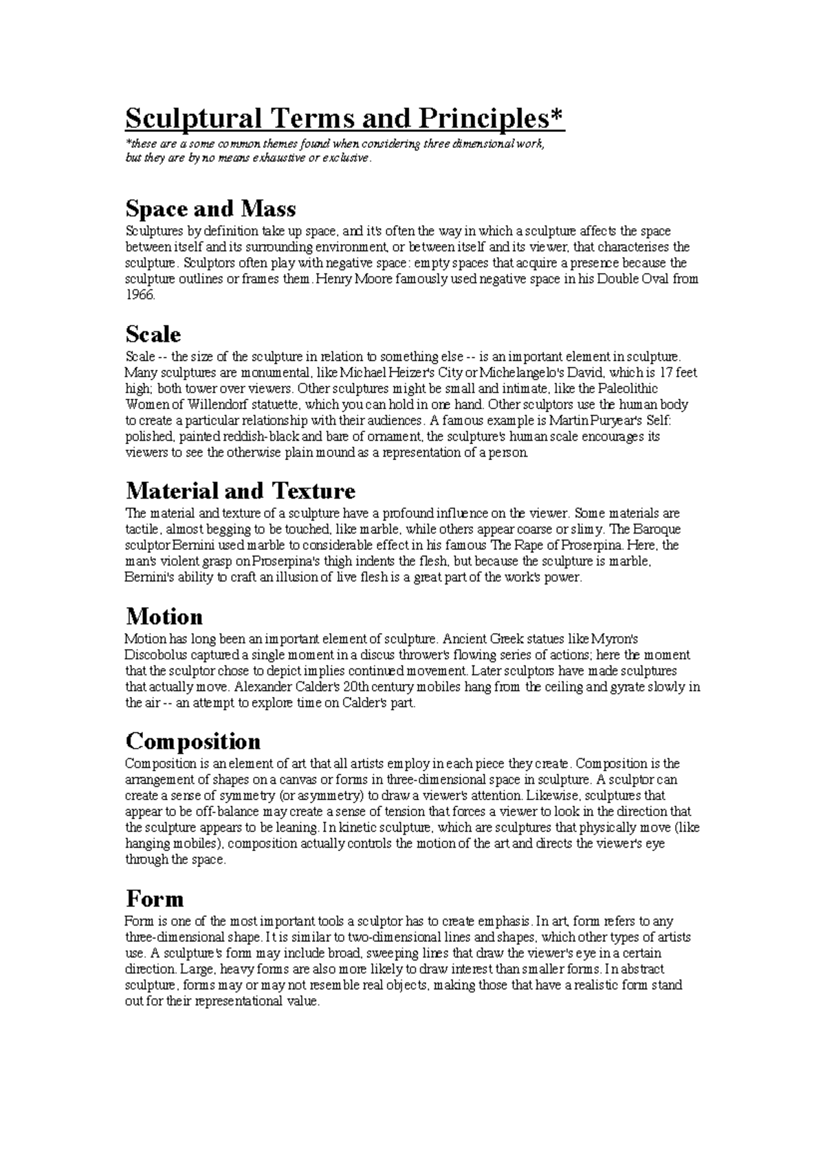 Sculpture Terms: Key Concepts in 3D Art Analysis - Studocu