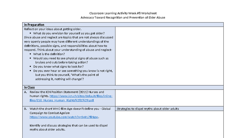 LA#8 Worksheet - Advocacy for Elder Abuse Prevention and Recognition ...