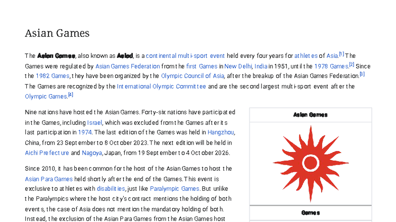 Asian Games Overview: History, Events, and Future (AG 2026) - Studocu