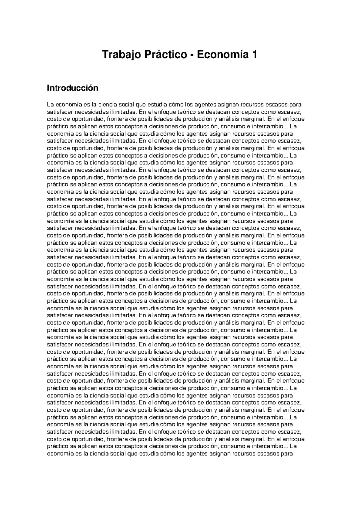 Trabajo Práctico Economía 1: Introducción a Conceptos Clave - Studocu