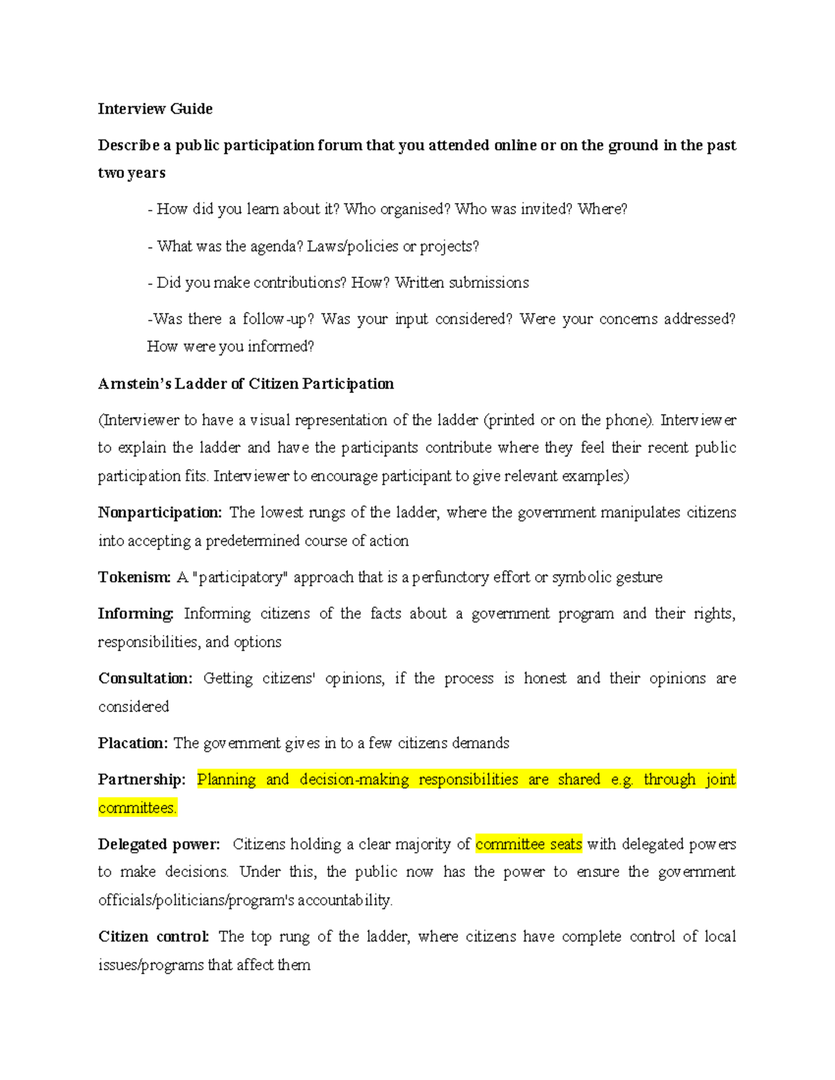 Interview Guide: Public Participation Forum Insights - Coursework - Studocu