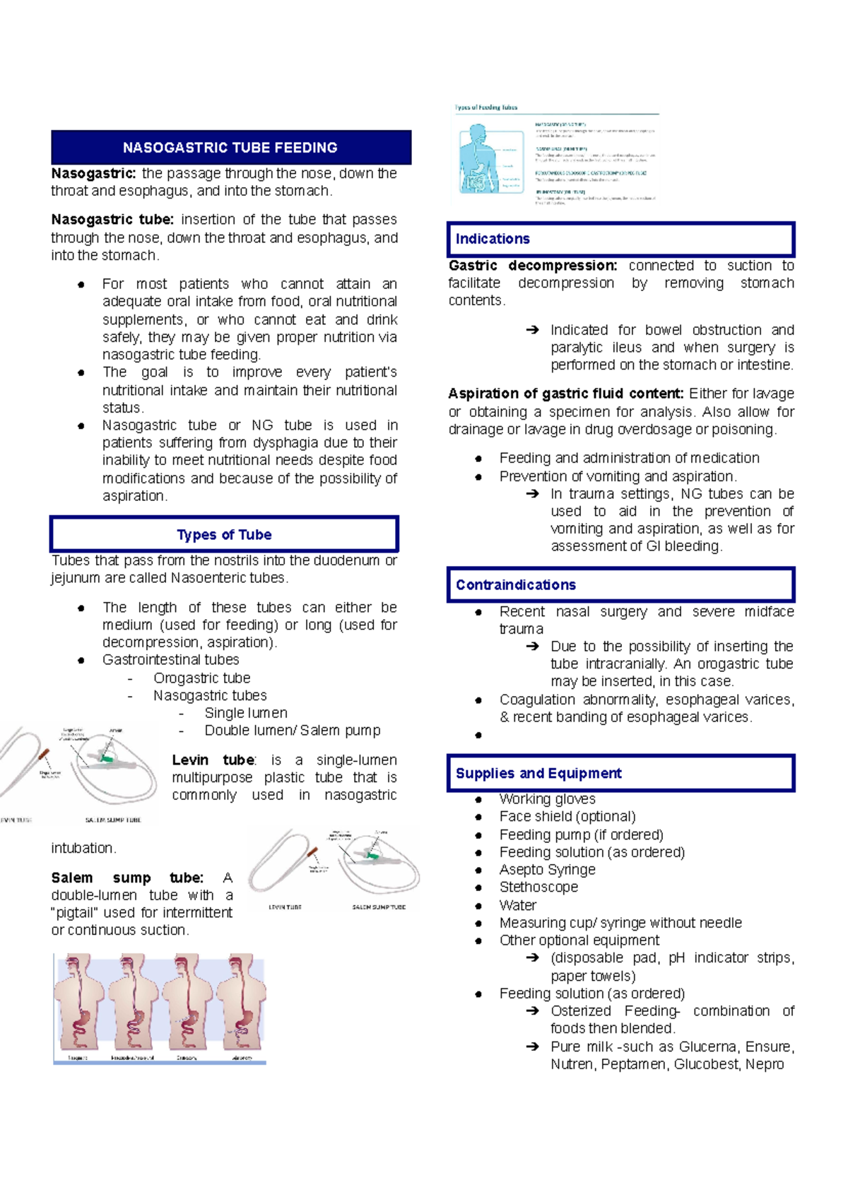 MED-SURG - Final Exam Notes on Nasogastric Tube Feeding - Studocu