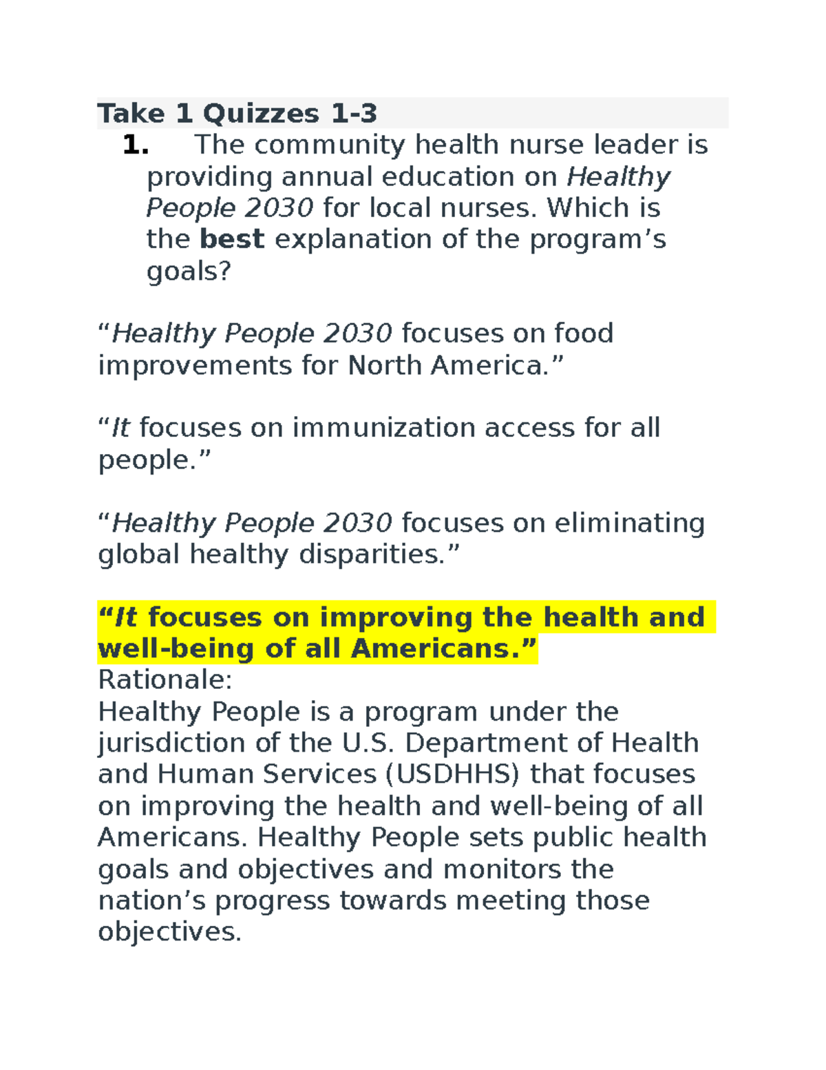 RN 332-Nutrition- Quiz 1-3 Quiz 5 (2 takes) - Take 1 Quizzes 1- 1. The ...