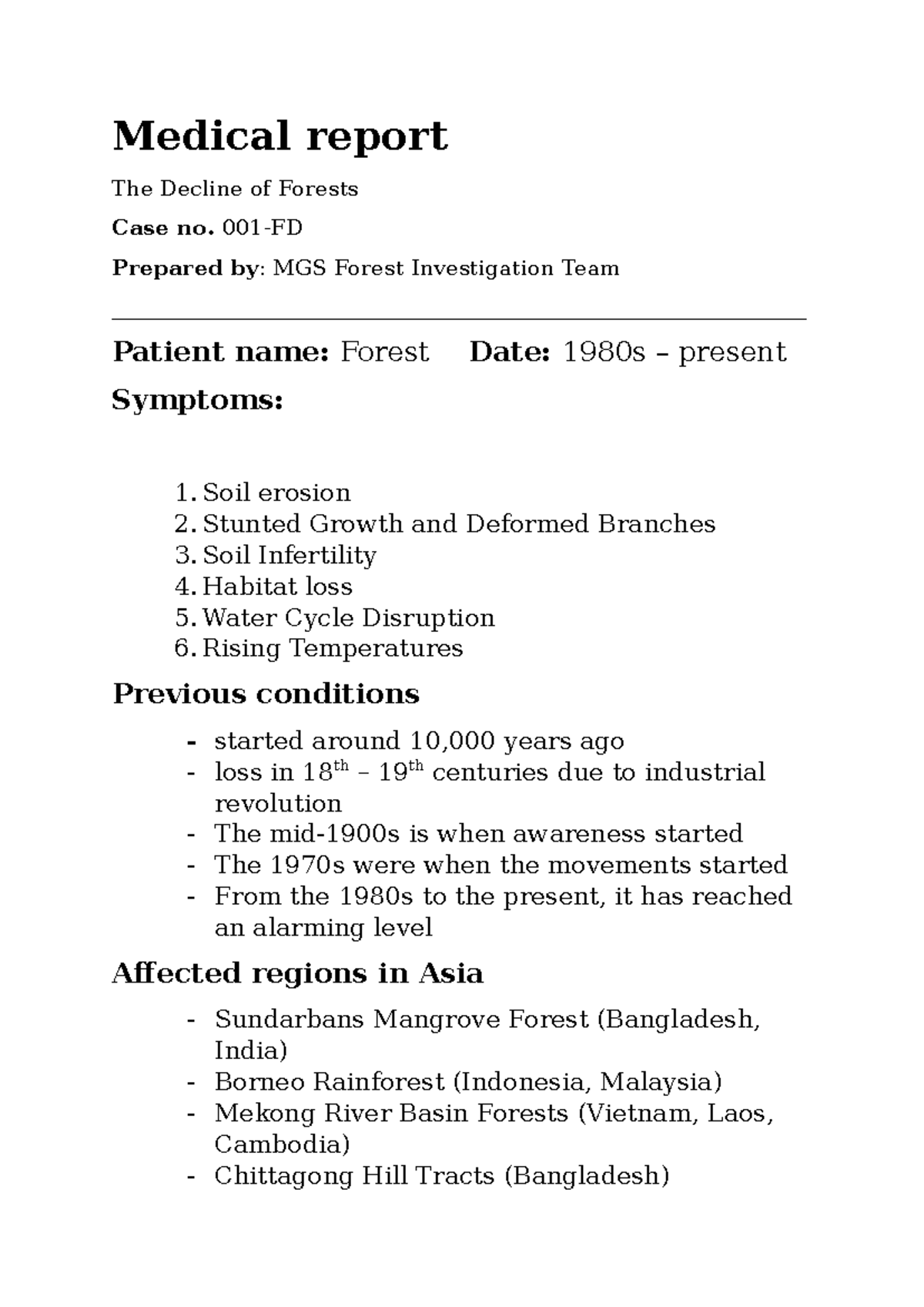 Medical Report 001-FD: The Decline of Forests - Urgent Action Needed ...