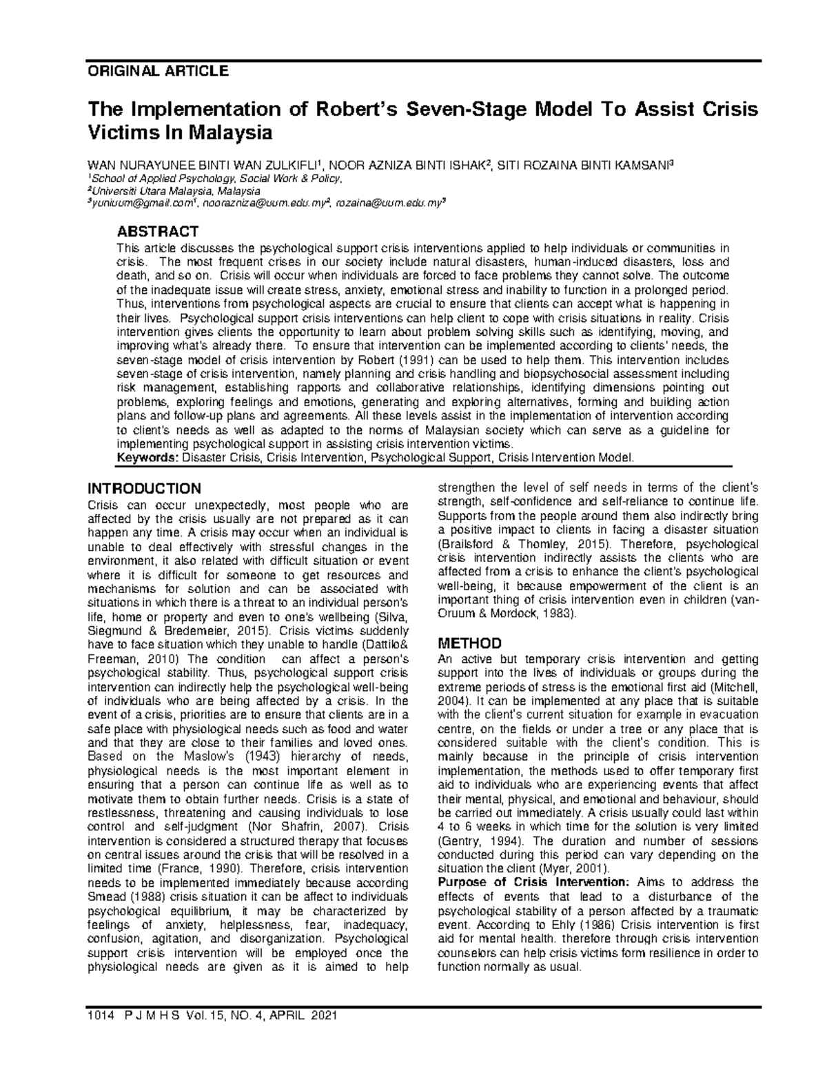 Implementing Robert's Seven-Stage Model in Crisis Intervention - Studocu