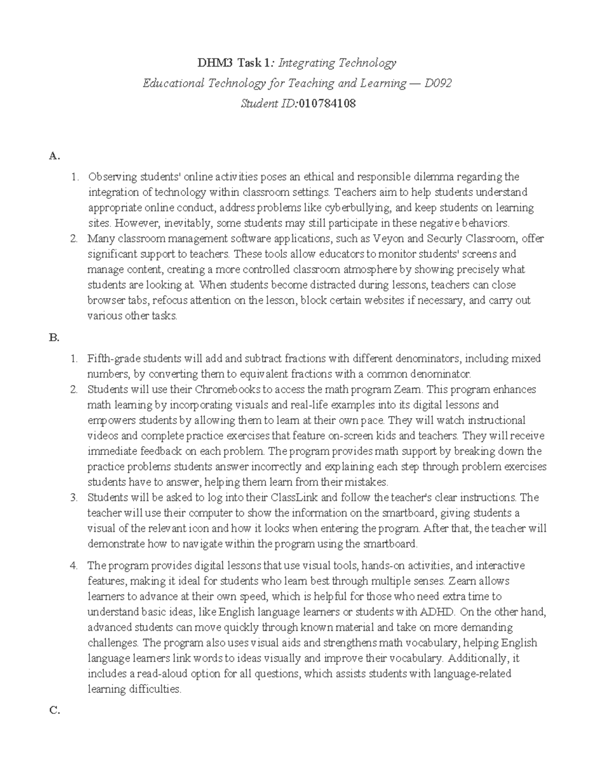 DHM3 Task 1 - Passed - DHM3 Task 1: Integrating Technology Educational ...