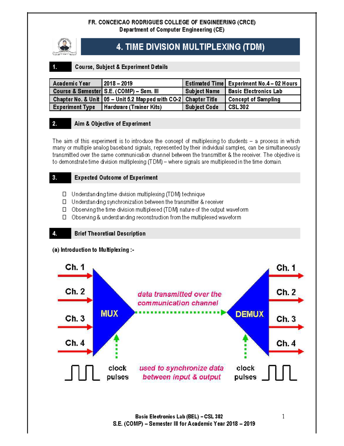 ECCF Experiment No. 4: Time Division Multiplexing (TDM) in CSL 302 ...