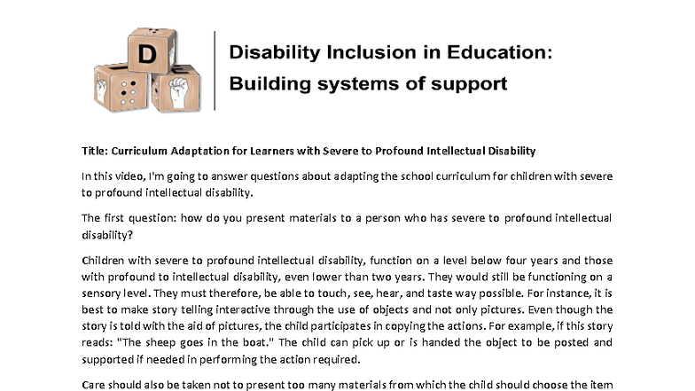 Title: Curriculum Adaptation for Severe to Profound Intellectual ...